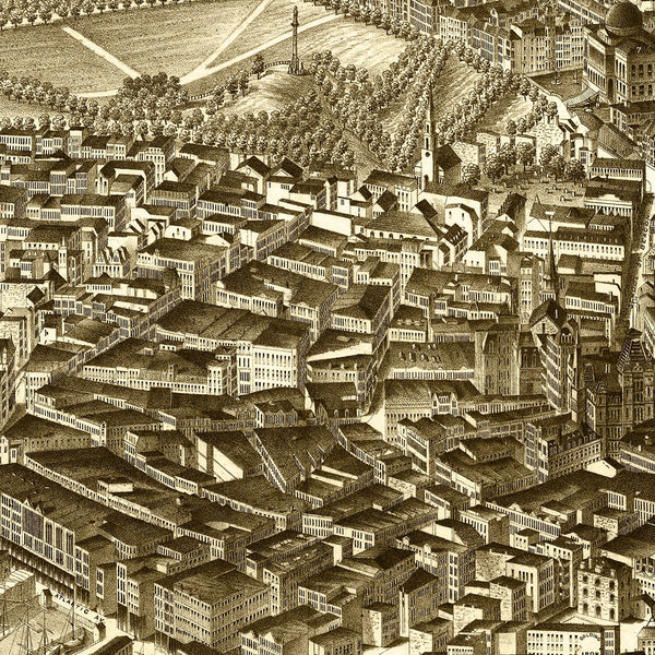 Vintage Map of Boston, Massachusetts 1880 - Home and Tower
