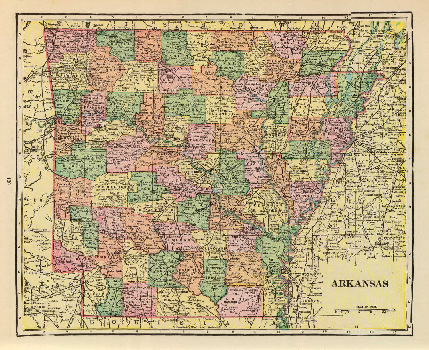 Vintage Map of Arkansas 1909 - Home and Tower
