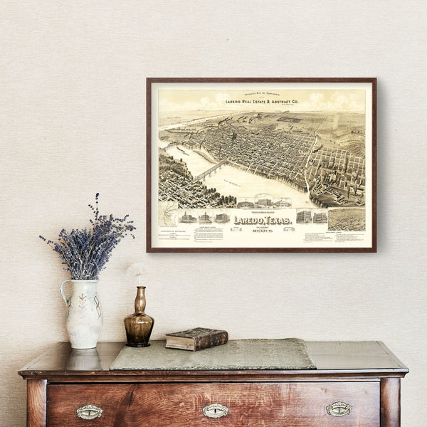 Vintage Map of Laredo, Texas 1890 - Home and Tower