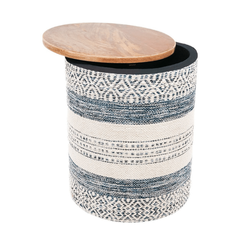 Home And Tower | Anaya Handwoven Indigo Striped Storage Side Table ...