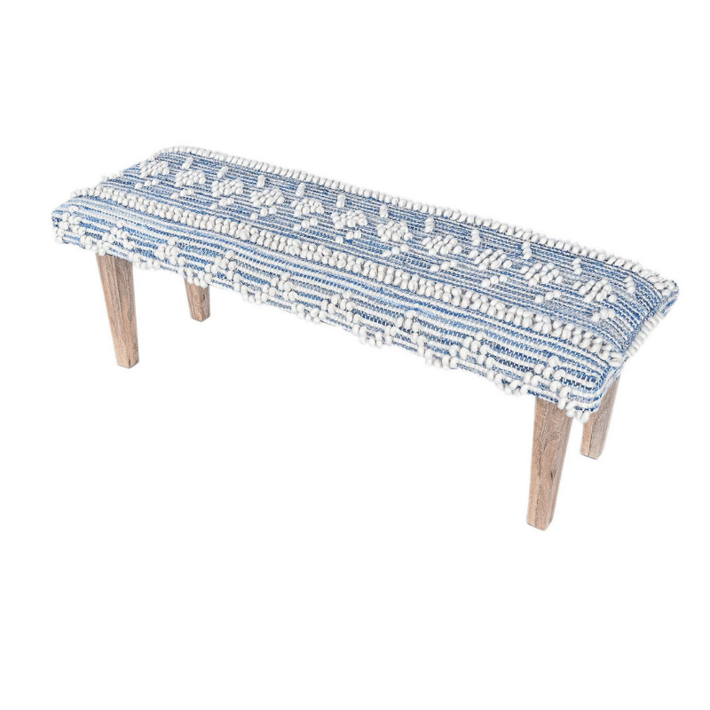 Home And Tower | Recycled Indigo Denim Handwoven Bench With Wood Legs ...