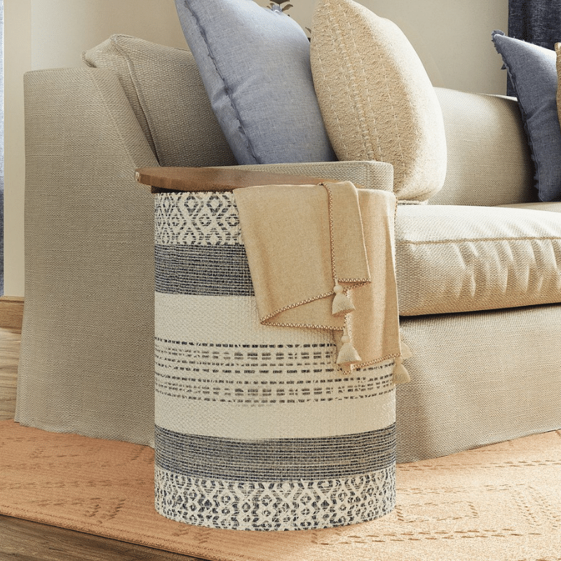 Home And Tower | Anaya Handwoven Indigo Striped Storage Side Table ...