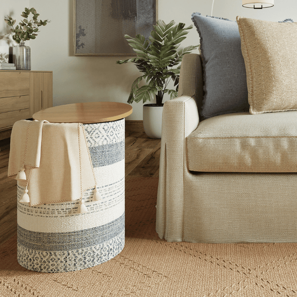 Home And Tower | Anaya Handwoven Indigo Striped Storage Side Table ...